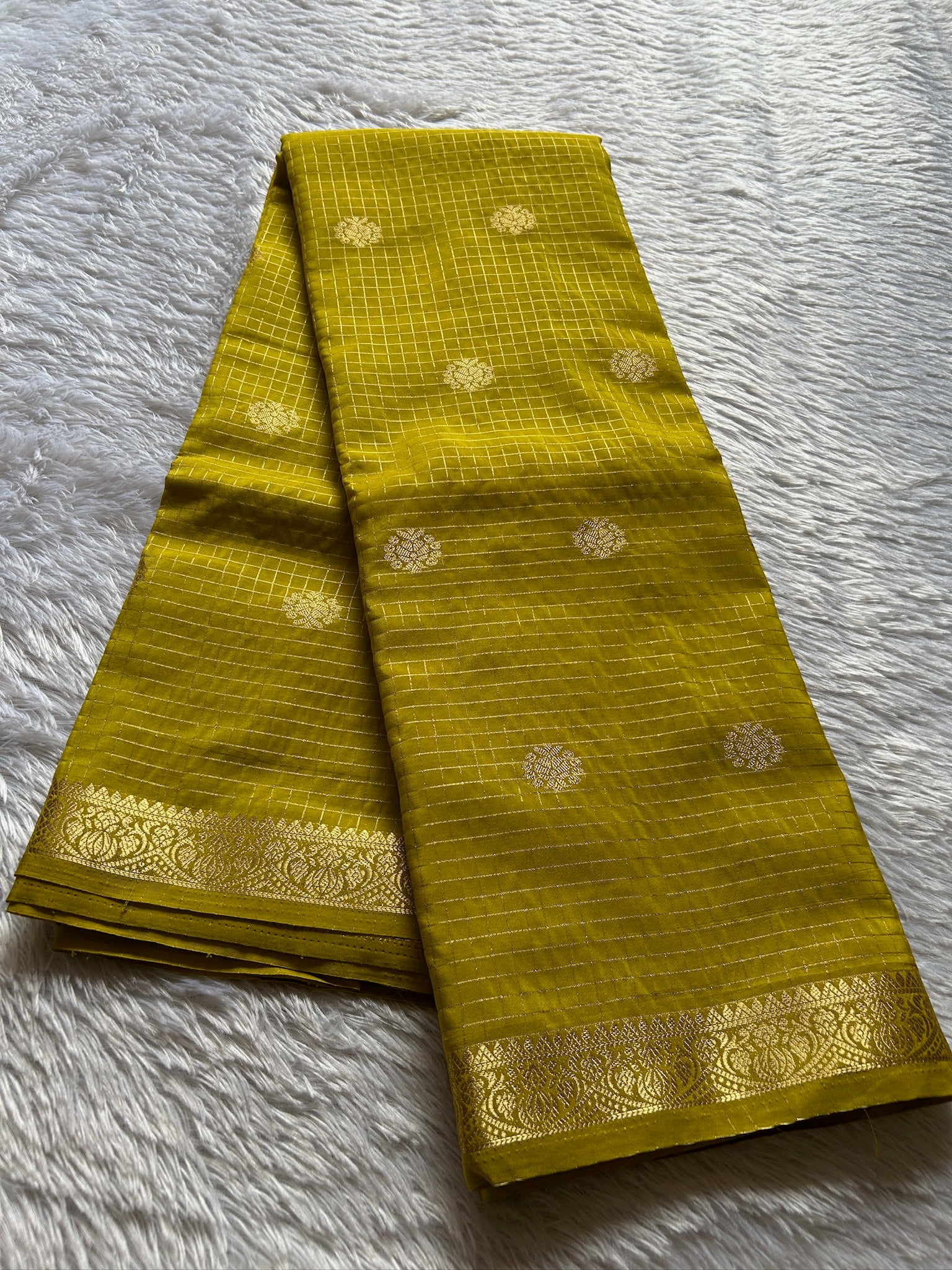 Semi crepe : Olive Yellow – Nalmè Saree Studio