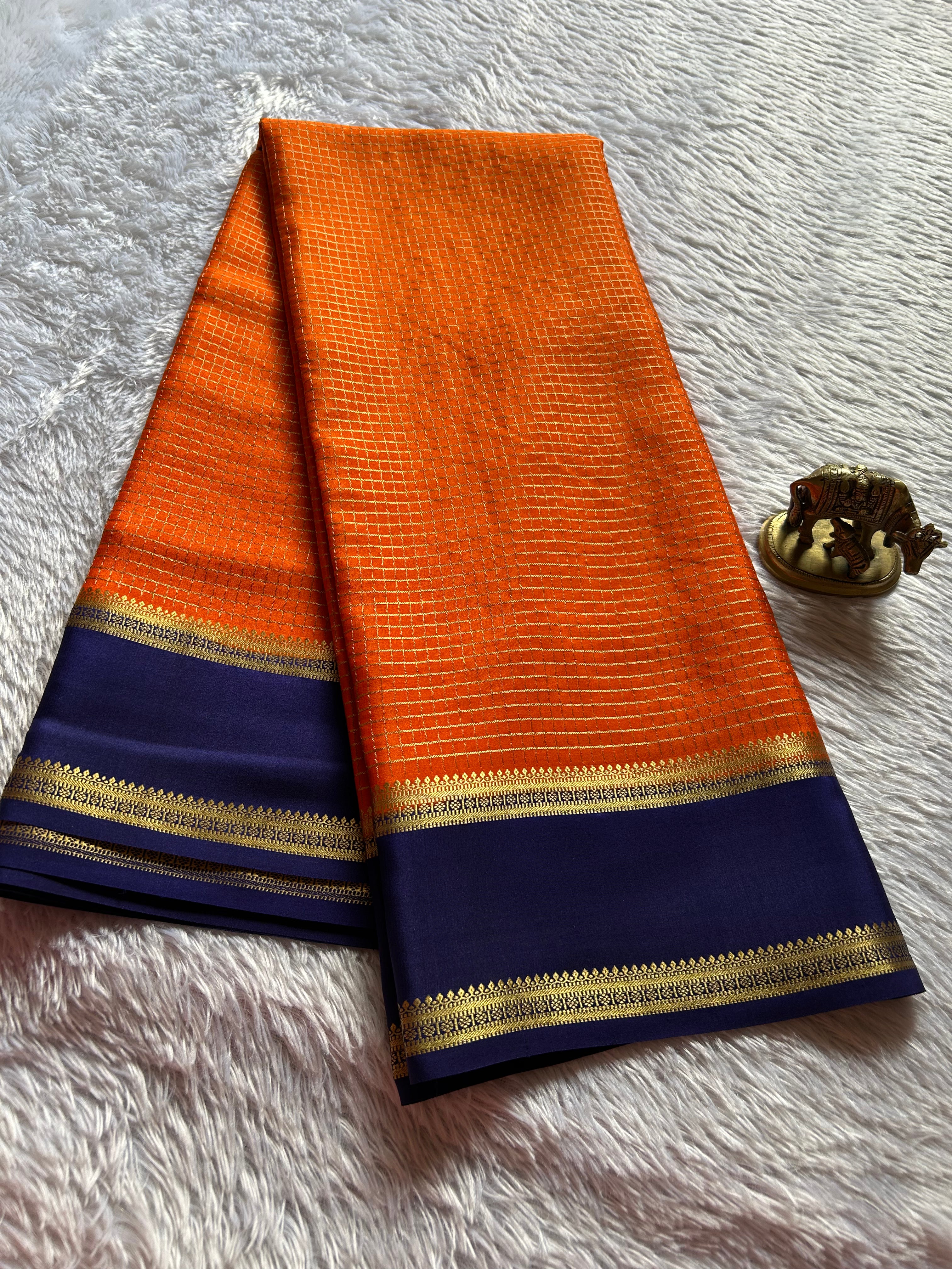 Himani (2D) : Orange-navy blue – Nalmè Saree Studio